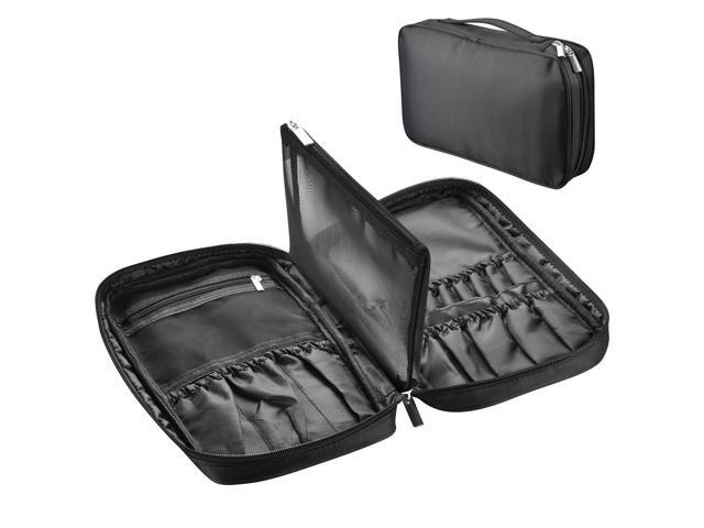 Byootique Portable Multi Brush Holder Makeup Bag Cosmetic Organizer Polyester Storage Travel Case with Belt Strap (Only Bag) - Black
