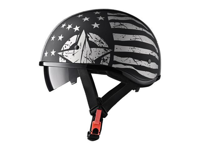 Ahr Half Face Motorcycle Helmet Sun Visor Dot Approved Bike Chopper Cruiser - Black