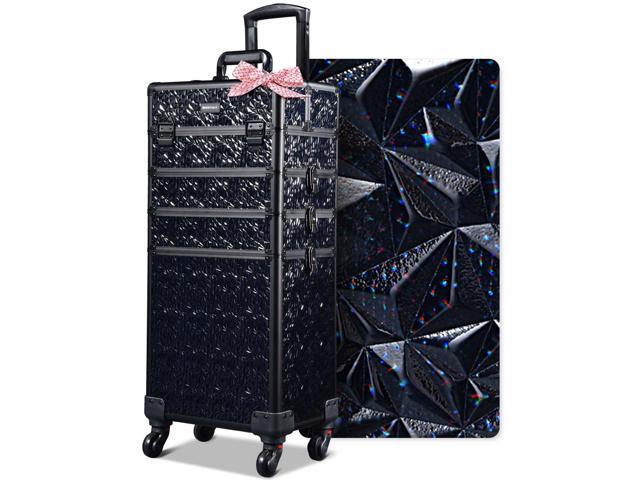Byootique 4in1 Rolling Makeup Train Case Cosmetic Organizer Wheel Mermaid Black - Mermaid black