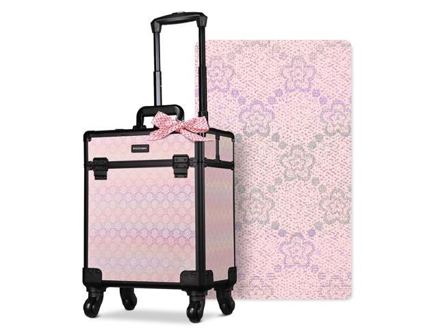Byootique Rolling Makeup Train Case Cosmetic Trolley Organizer Blush ForgetMeNot - Pink