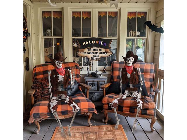 Yescom 2Pcs Pirate Life Size Skeleton Poseable Cowboy for Halloween Party Haunted House Decorations 2024 - White