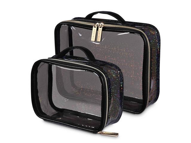 Byootique Set of 2 Clear Makeup Bag Cosmetic Organizer Travel Toiletry Pouch Handle Zipper for Makeup Artist Pink - Glitter black