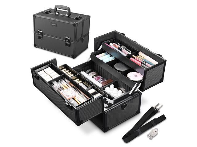 Byootique 14x8x10 Lockable Abs Aluminum Cosmetic Makeup Case Box Train Black - Black