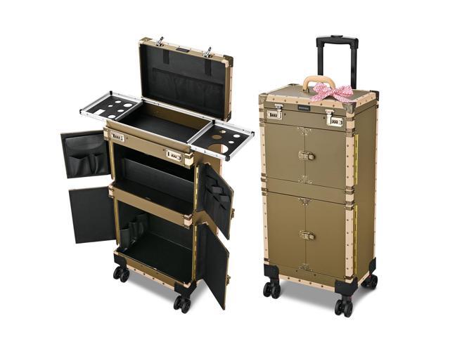 Byootique Bronze Rolling Hair Stylist Salon Makeup Cosmetic Case Artists Train Trimmer Box - Yellow