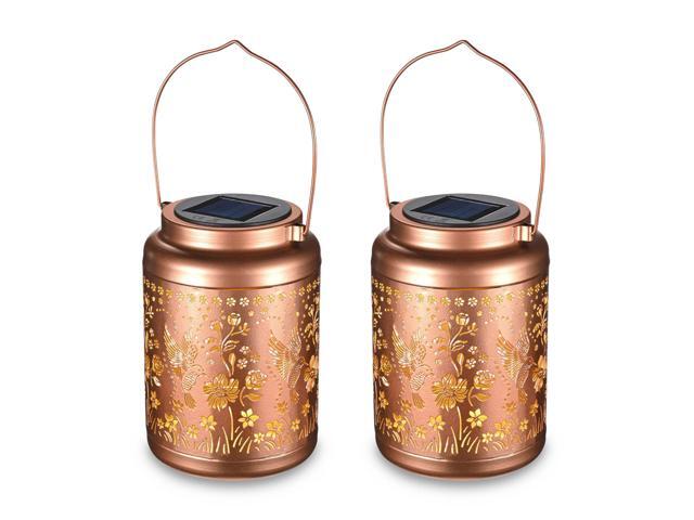 LAGarden Hummingbird Solar Lantern Outdoor Hanging Waterproof Metal Decor Light Christmas Gifts Yard Patio Porch 2Pack - Natrual