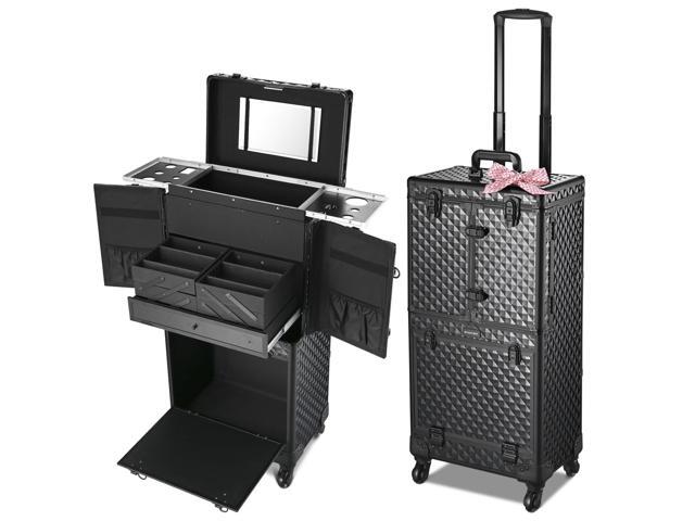 Byootique Rolling Makeup Case Trolley Cosmetic Organizer Hair Stylist Salon - Black