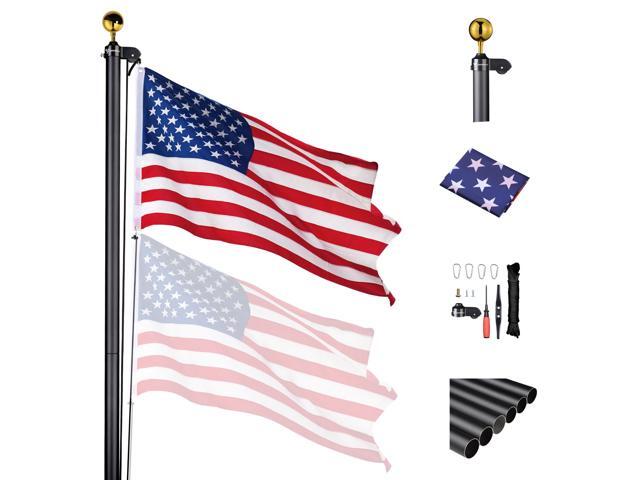 Yescom Bravery 20 Ft Aluminum Sectional Flagpole with 3x5 Ft Us Flag Gold Ball Outdoor - Natrual