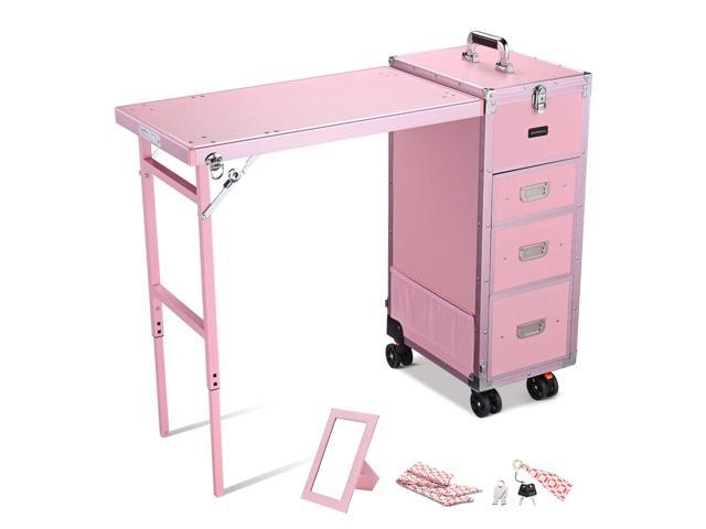 Byootique Nail Desk Mobile Station Rolling Makeup Manicure Table Nail Artist - Fleximod pink