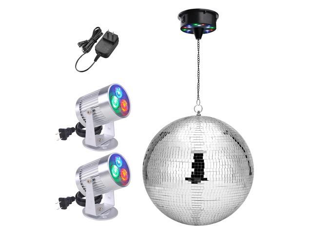 Yescom 16" Large Disco Ball with Motor and Lights 6RPM Rotator & 2PCS 3W Rgb Spotlights for 70s 80s Party Dj Bands Studio Event - Natrual