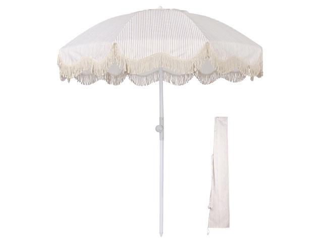 LAGarden 6Ft Fringe Patio Umbrella with Push Button Tilt Carry Bag UV30+ Outdoor Beach Yard Pool Party Deck Purple Stripe - Ocean-purple white