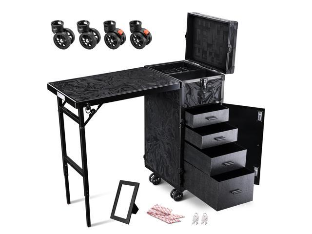 Byootique Rolling Makeup Case Nail Table with 4 pcs Replacement Wheels Black - Natrual