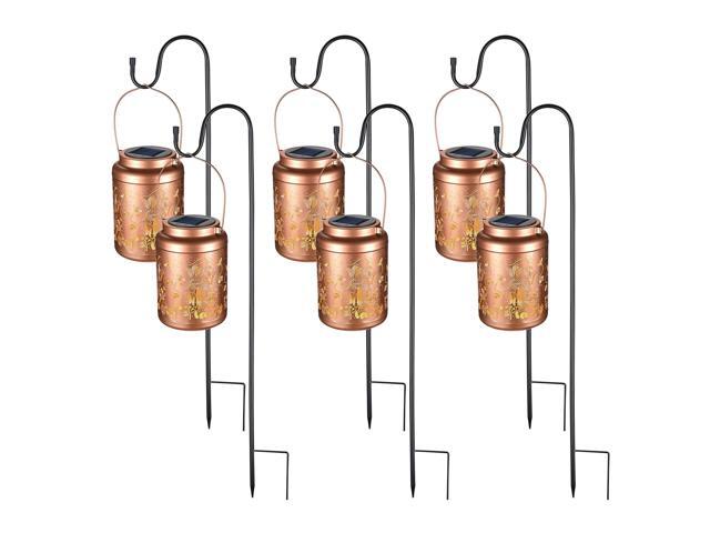 LAGarden Mushroom Solar Lantern with Shepherds Hooks Outdoor Hanging Decor Light Christmas Gifts Yard Patio Porch 6Pack - Natrual