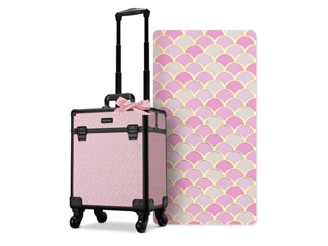 Byootique Rolling Makeup Case on Wheels Travel Suitcase Salon Art Deco Bloom - Ad pink