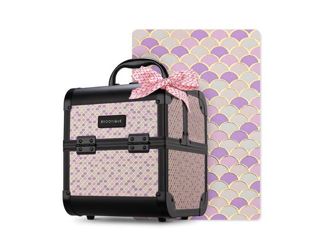 Byootique Makeup Train Case with Mirror Cosmetic Box for Nail Art Deco Tyrian - Ad purple