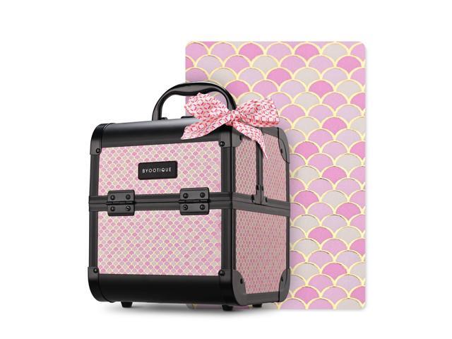 Byootique Makeup Train Case with Mirror Travel Case for Barber Art Deco Bloom - Ad pink