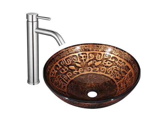 Aquaterior Tempered Glass Vessel Sink Antique Totem with Single Handle Faucet - Natrual