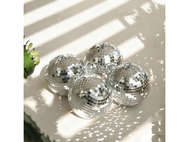 Yescom 4PCS 7" Small Disco Ball Mirror Mini Hanging Decor for 70s 80s Party Events Wedding Dj Dance Club Stage Lighting Silver - Natrual