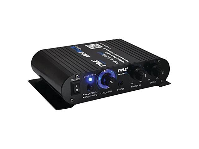 Pyle Bluetooth Mini Blue Compact Audio Amplifier - Aux Input  Push-Type Terminals  Includes Power Adapter  90 Watt Amp - Black