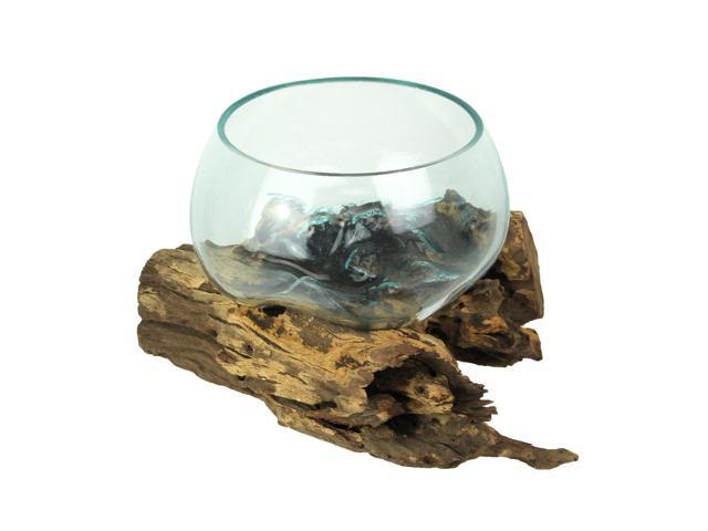 Click here for Handmade Melted Glass Bowl on Teak Driftwood Base... prices