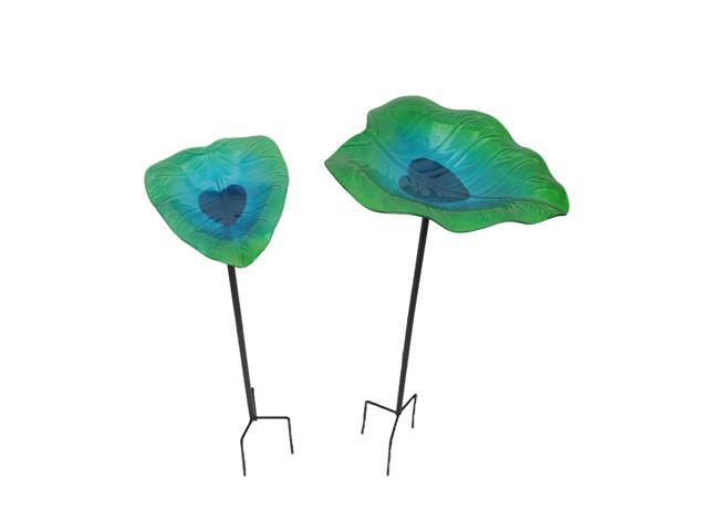 Click here for Set of 2 Green and Blue Glass Tropical Leaf Bird B... prices