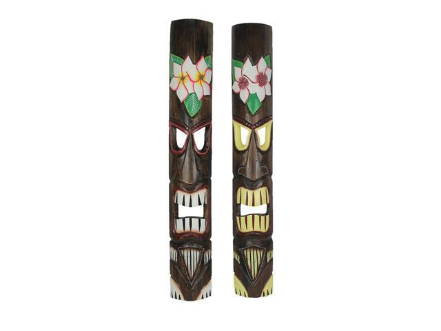 Click here for Artisan Crafted Set of 2 Hand-Carved Wooden Tiki M... prices