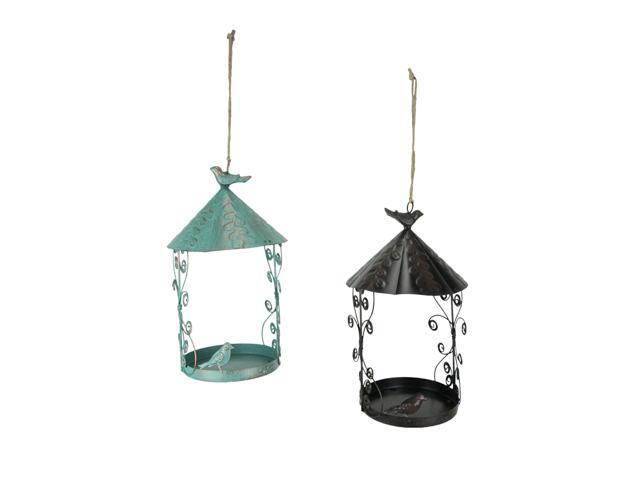 Click here for Rust Teal Metal Hanging Bird Feeder Outdoor Decora... prices