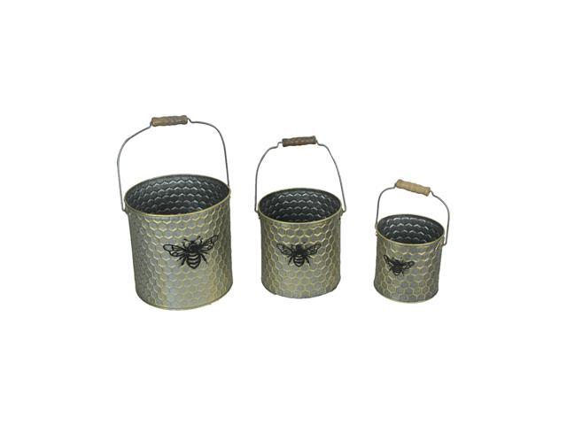Click here for Set of 3 Galvanized Grey Metal Honeycomb Textured... prices