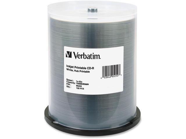 Verbatim 95252 700 Mb 52X Cd-r White Inkjet Printable Hub Printable (100/Pack - White