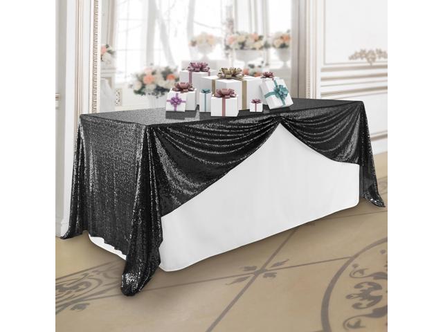 Click here for Lanns Linens 60 x 126 Black Sequin Tablecloth  Spa... prices