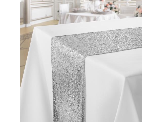 Click here for Lanns Linens 12 x 108 Silver Sequin Tablecloth Ove... prices