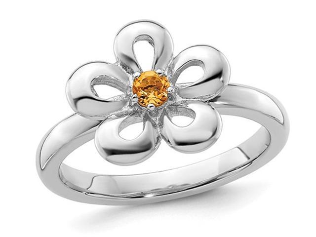 Click here for 1/10 Carat (ctw) Citrine Flower Ring in Sterling S... prices