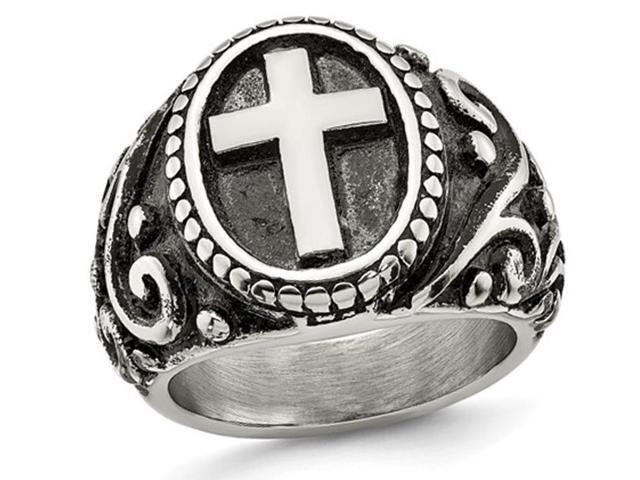 Click here for Mens Antiqued Stainless Steel Ring with Cross prices