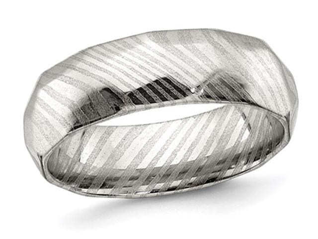 Click here for Damascus Steel 7mm Faceted Polished Band Ring prices