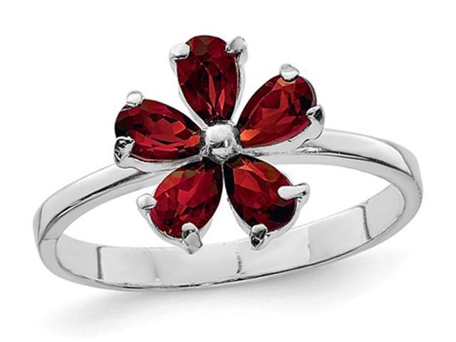 Click here for Sterling Silver Rhodium Plated Red Garnet Flower R... prices