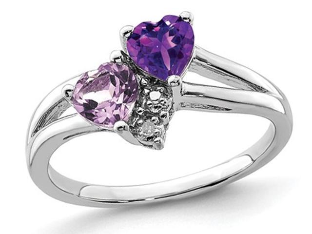 Click here for Amethyst and Pink Quartz Heart Promise Ring 4/5 Ca... prices