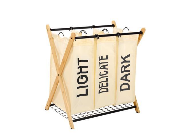 Oceanstar X-Frame Bamboo 3-Bag Laundry Sorter  White