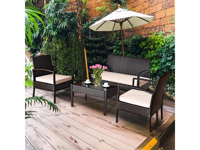 Click here for Costway 4PCS Patio Rattan Conversation Furniture S... prices