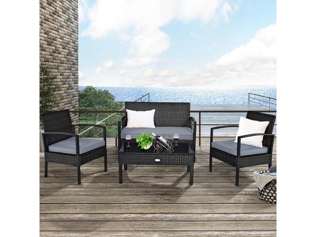 Click here for 4 PCS Outdoor Patio Rattan Wicker Furniture Set Ta... prices