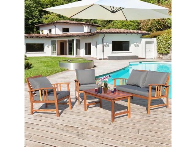 Click here for Costway 4PCS Wooden Patio Furniture Set Table Sofa... prices