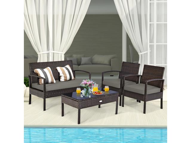 Click here for Costway 4PCS Patio Rattan Wicker Furniture Set Lov... prices