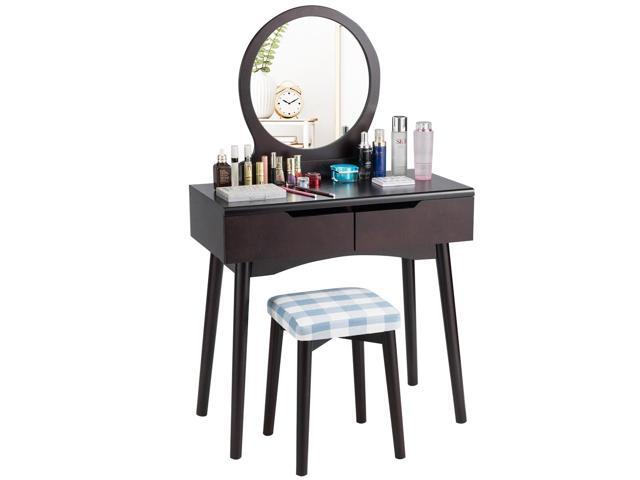 Click here for Vanity Set W/Round Mirror 2 Drawers Cushioned Stoo... prices