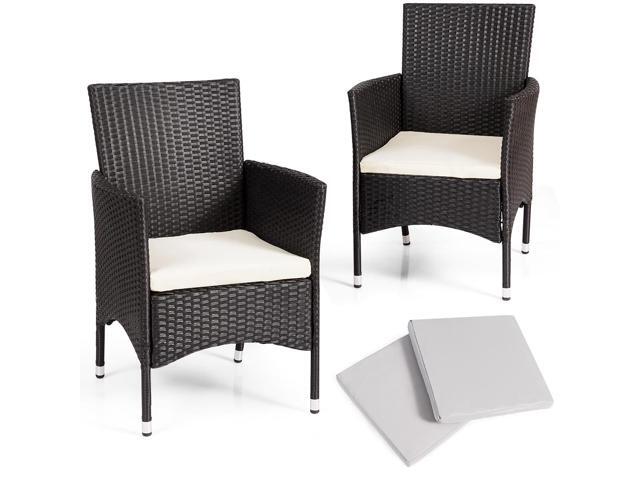 Click here for 2PC Patio Rattan Wicker Dining Chairs Set Black Wi... prices