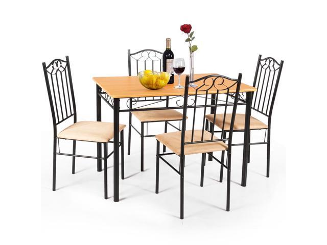 Click here for 5 PC Dining Set Wood Metal Table and 4 Chairs Kitc... prices