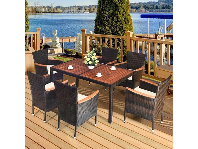 Click here for Costway 7PCS Patio Rattan Dining Set 6 Stackable C... prices
