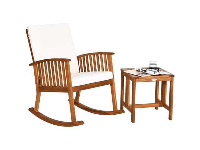 Click here for Costway 2PCS Acacia Wood Patio Rocking Chair Set C... prices