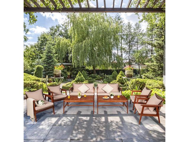 Click here for Costway 8PCS Patio Rattan Furniture Set Acacia Woo... prices