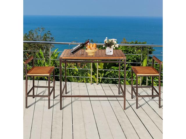 Click here for Costway 3 PCS Patio Rattan Wicker Bar wood Table C... prices