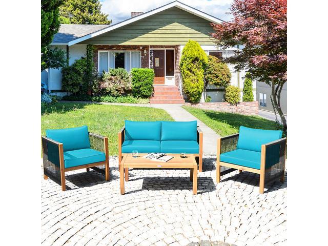 Click here for Costway 4PCS Wooden Patio Furniture Set Cushioned... prices