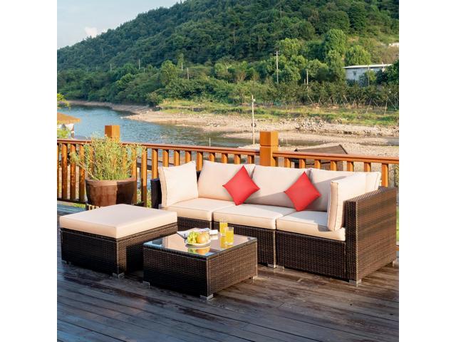 Click here for Costway 5PCS Outdoor Patio Rattan Furniture Set Se... prices