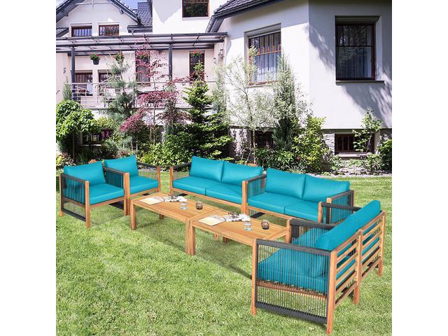 Click here for Costway 8PCS Wooden Patio Furniture Set Cushioned... prices